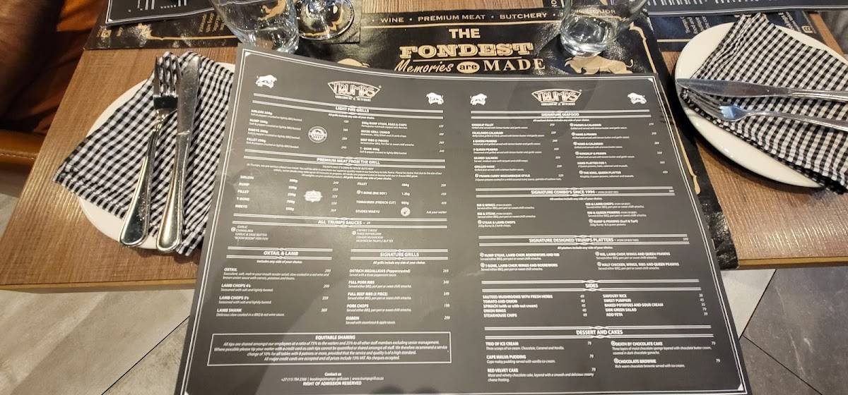 Menu at Trumps Grillhouse and Butchery pub & bar, Sandton