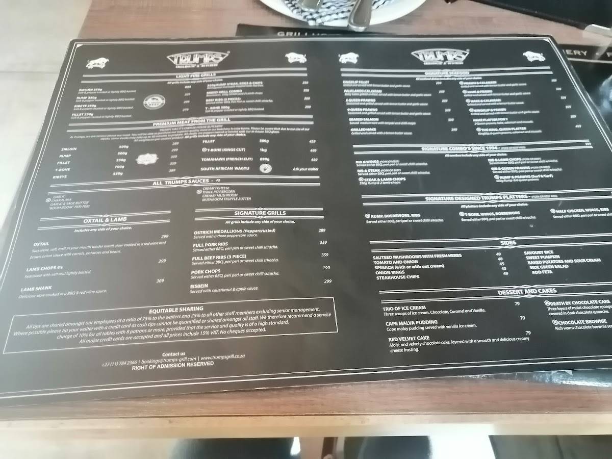 Menu at Trumps Grillhouse and Butchery pub & bar, Sandton
