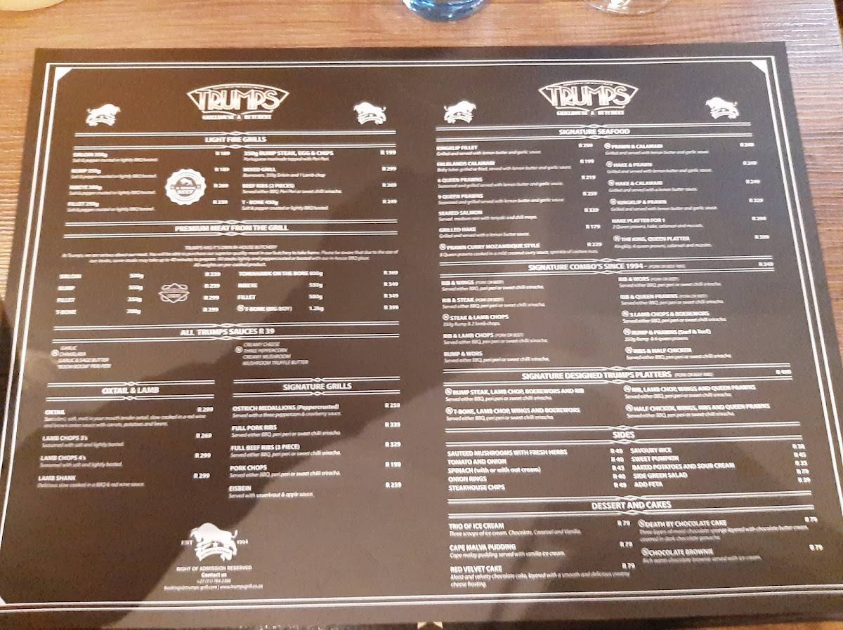 Menu at Trumps Grillhouse and Butchery pub & bar, Sandton