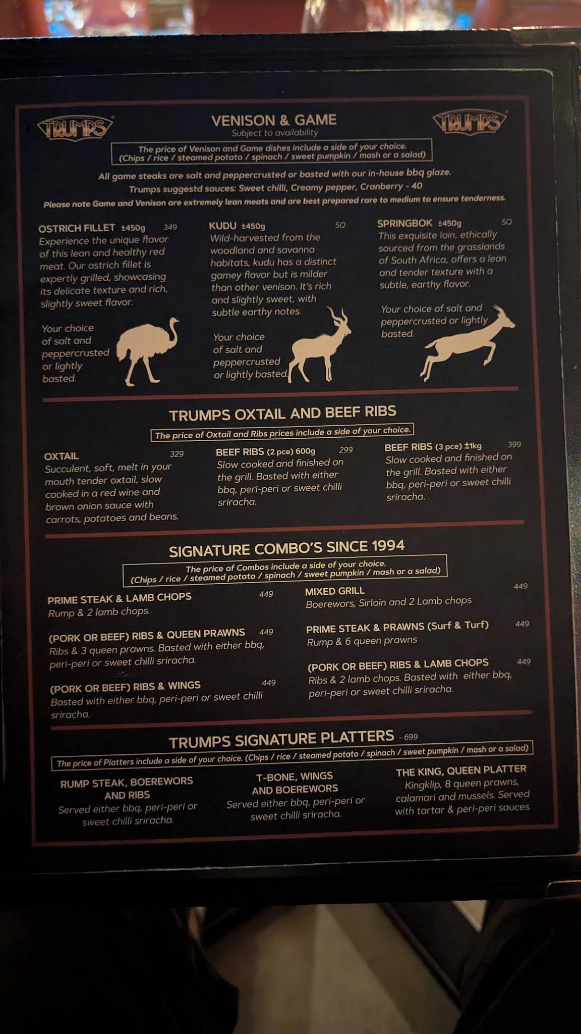 Menu at Trumps Grillhouse and Butchery pub & bar, Sandton
