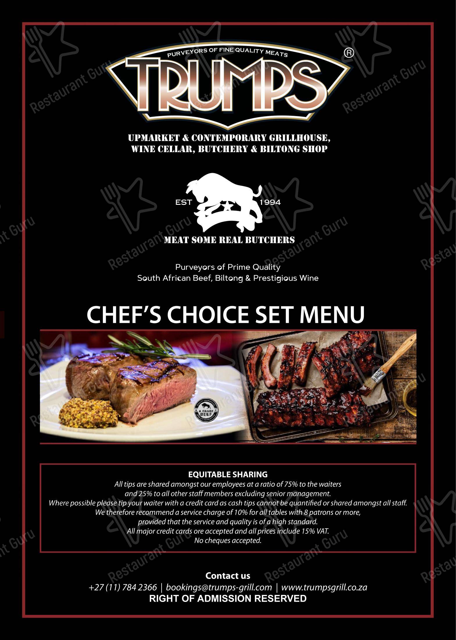 Menu at Trumps Grillhouse and Butchery pub & bar, Sandton