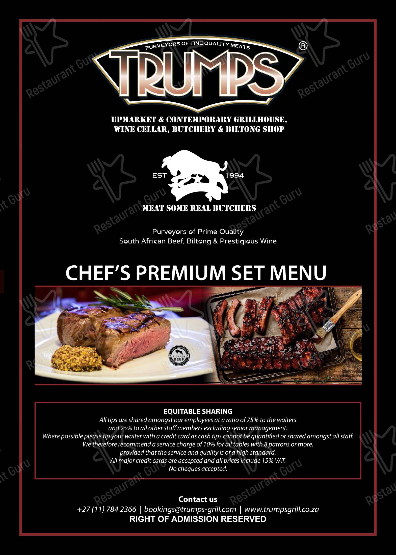 Menu at Trumps Grillhouse and Butchery pub & bar, Sandton