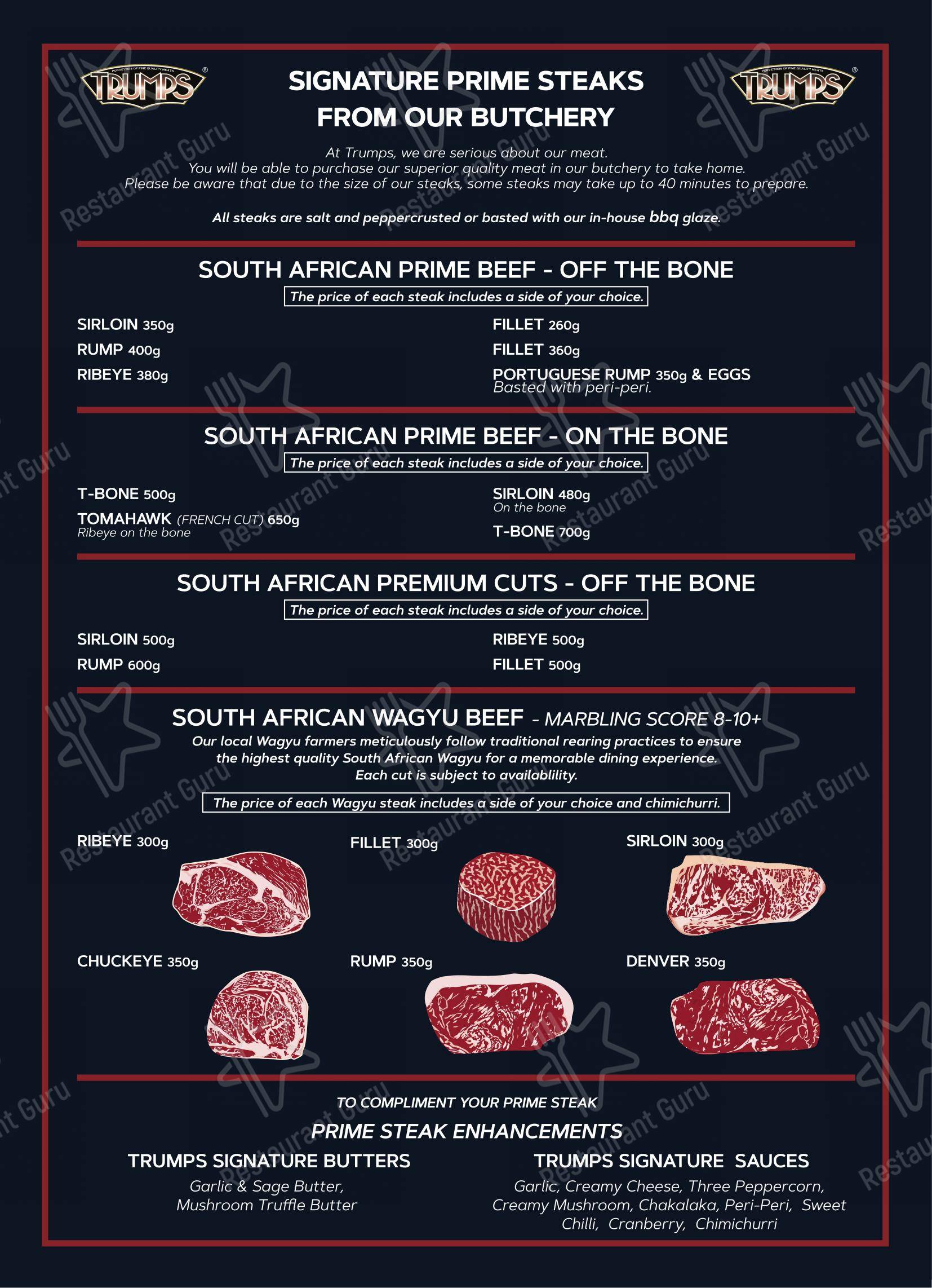 Menu at Trumps Grillhouse and Butchery pub & bar, Sandton