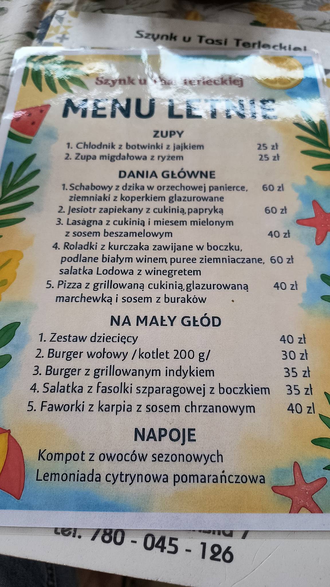 Menu at Szynk u Tasi Terleckiej restaurant, Trzciel