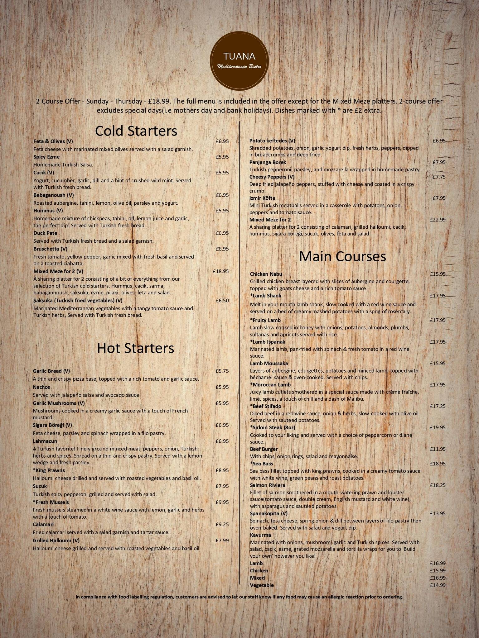 Menu at Tuana Bistro Adel restaurant, Leeds