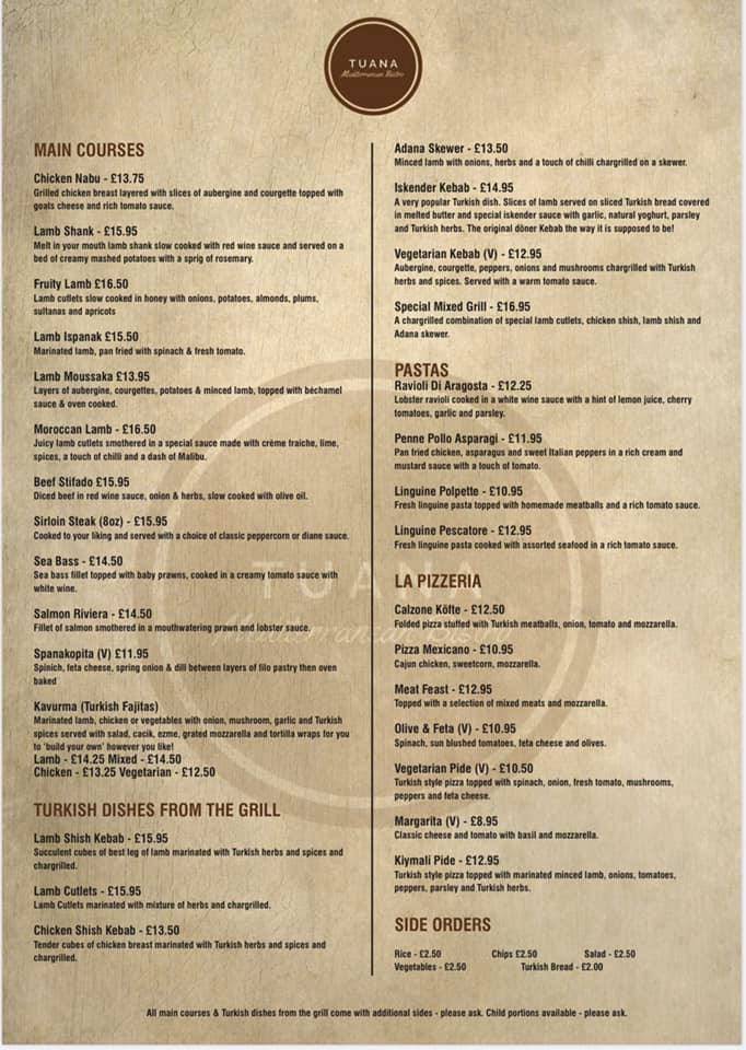 Menu at Tuana Bistro Adel restaurant, Leeds