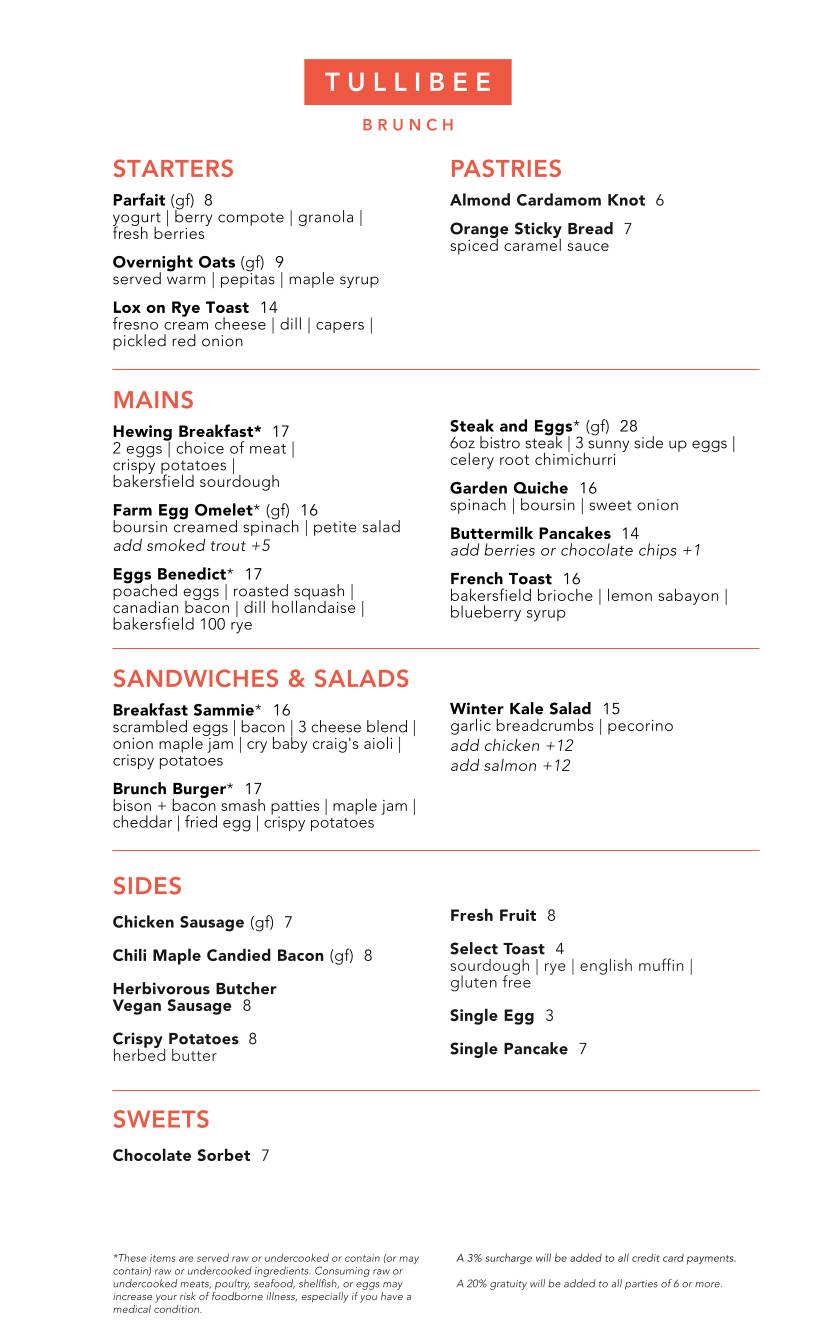 Menu at Tullibee pub & bar, Minneapolis