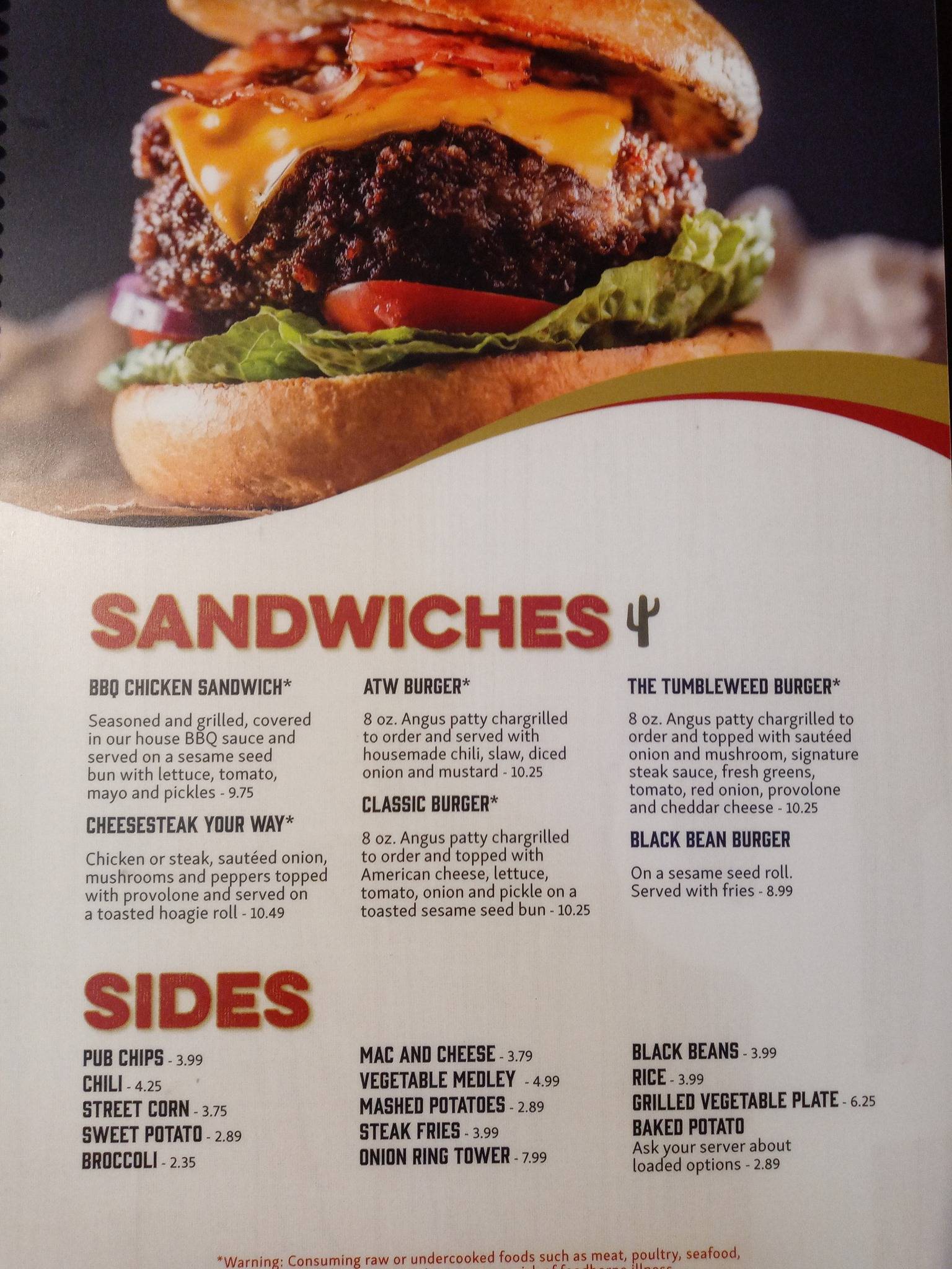 Menu at Tumbleweeds Steak & Tavern steakhouse, Lenoir