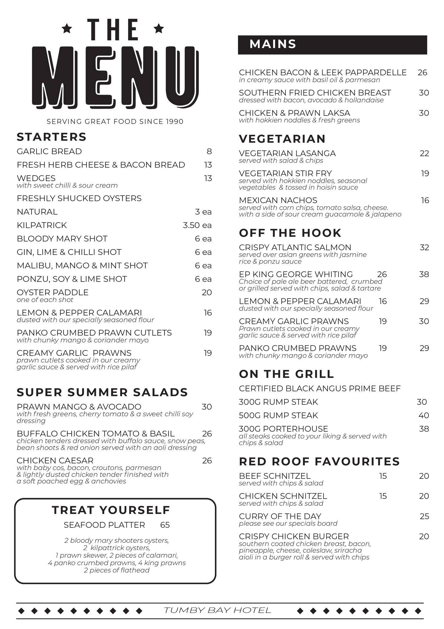 Menu at Tumby Bay Hotel pub & bar, Tumby Bay