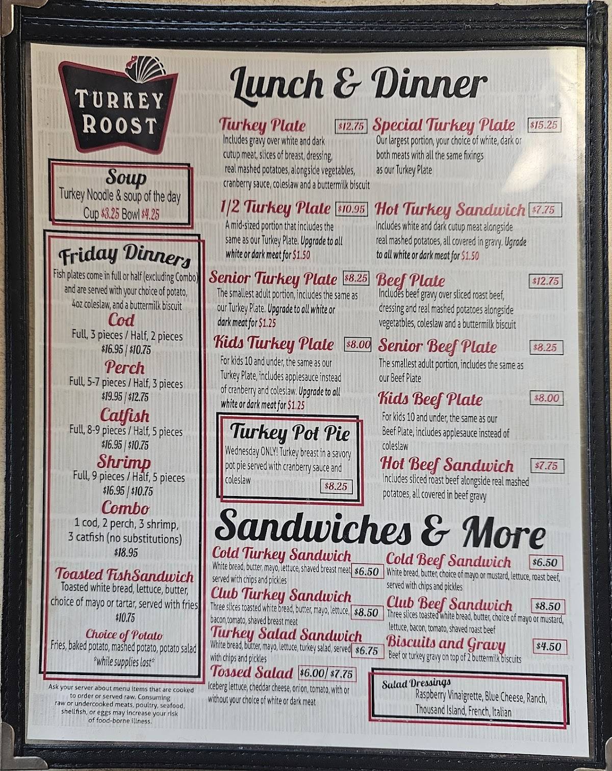 Menu at Turkey Roost restaurant, Kawkawlin, S Huron Rd