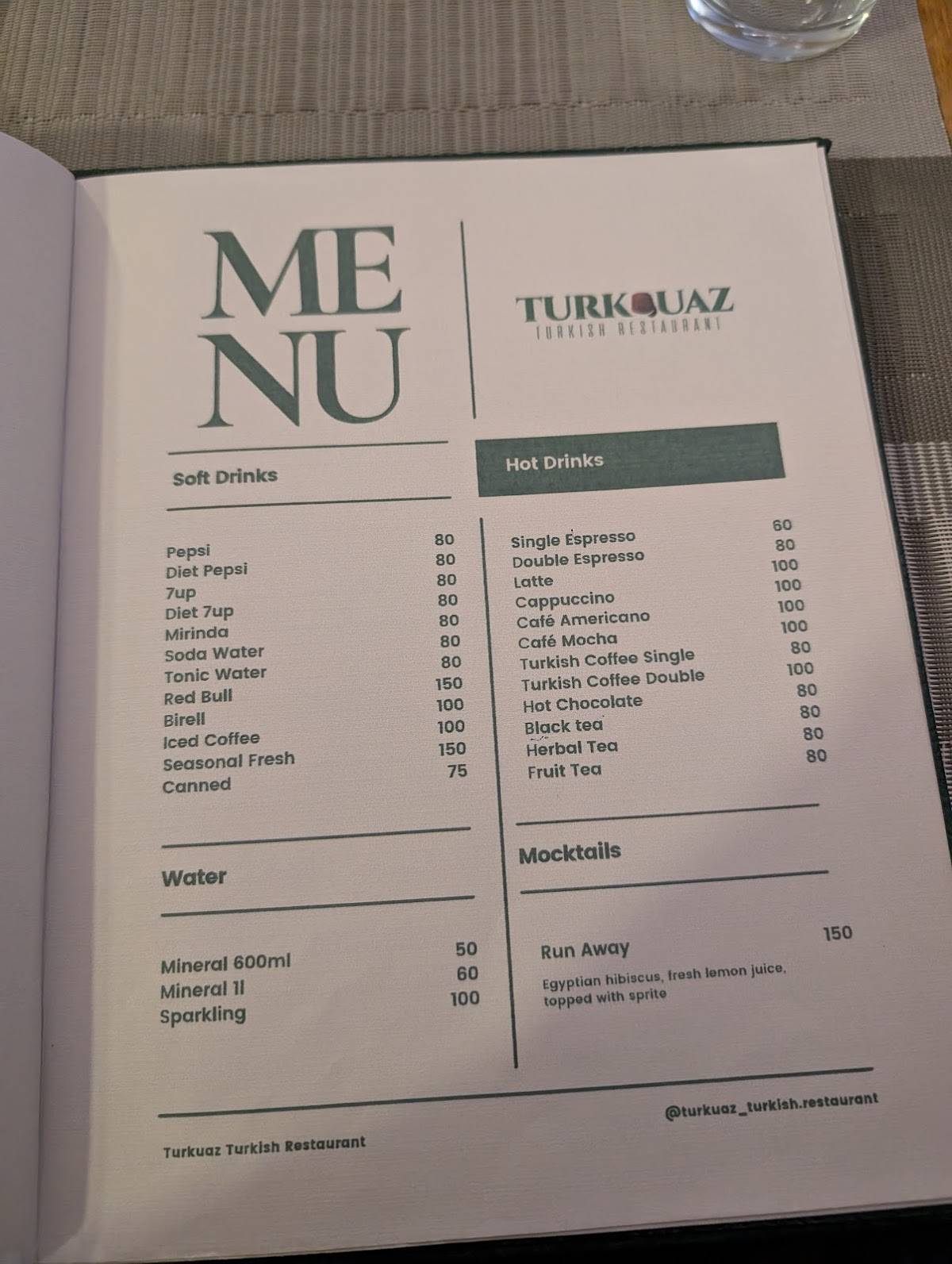Menu at Turkuaz Turkish Restaurant, Hurghada