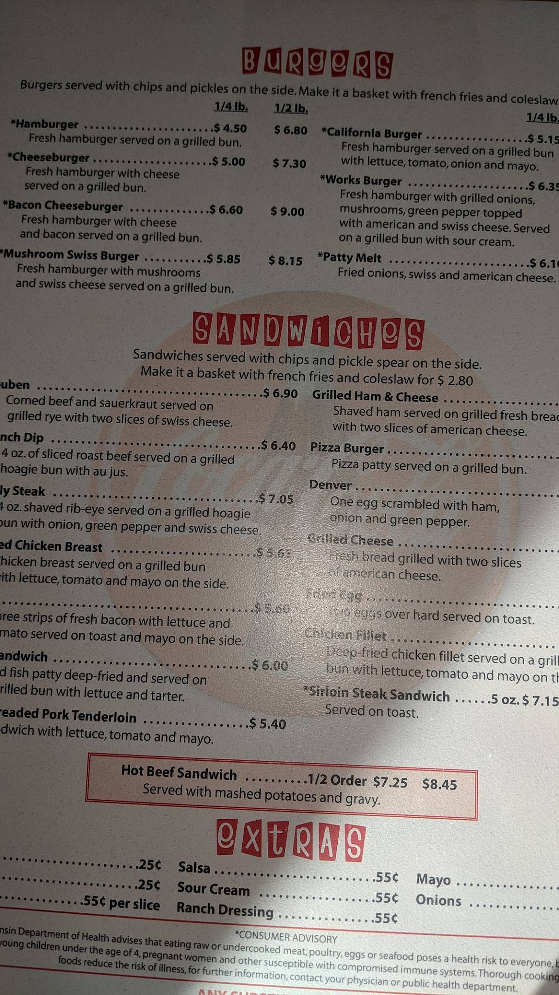 Menu at The New Frontier restaurant, Turtle Lake