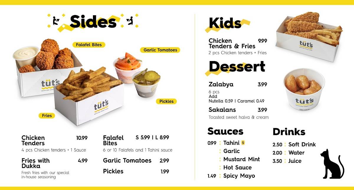 Menu at Tut's Egyptian Street Food restaurant, Oakville
