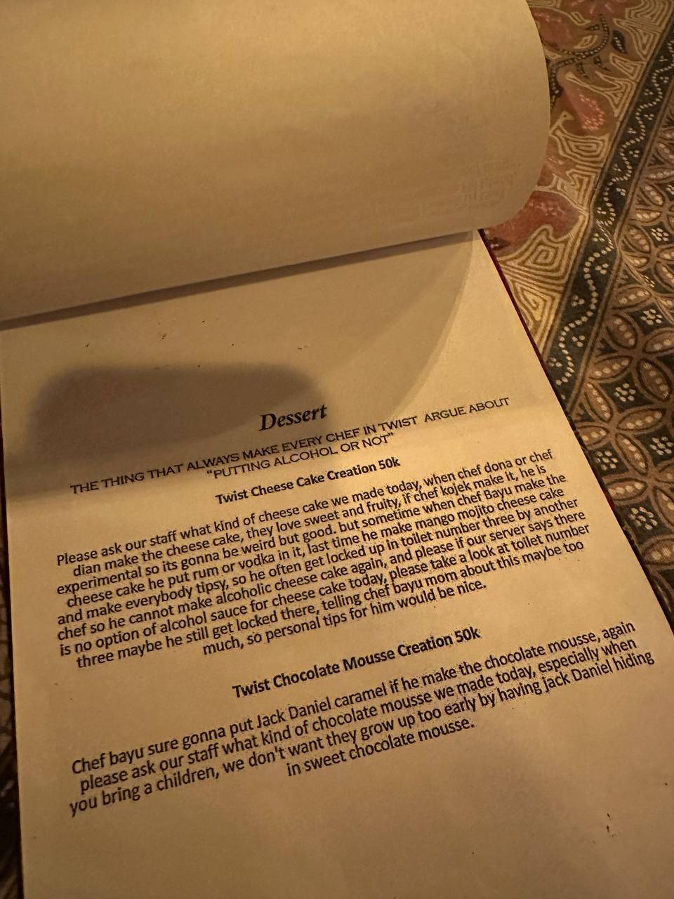 Carta del restaurante Twist Ubud, Gianyar