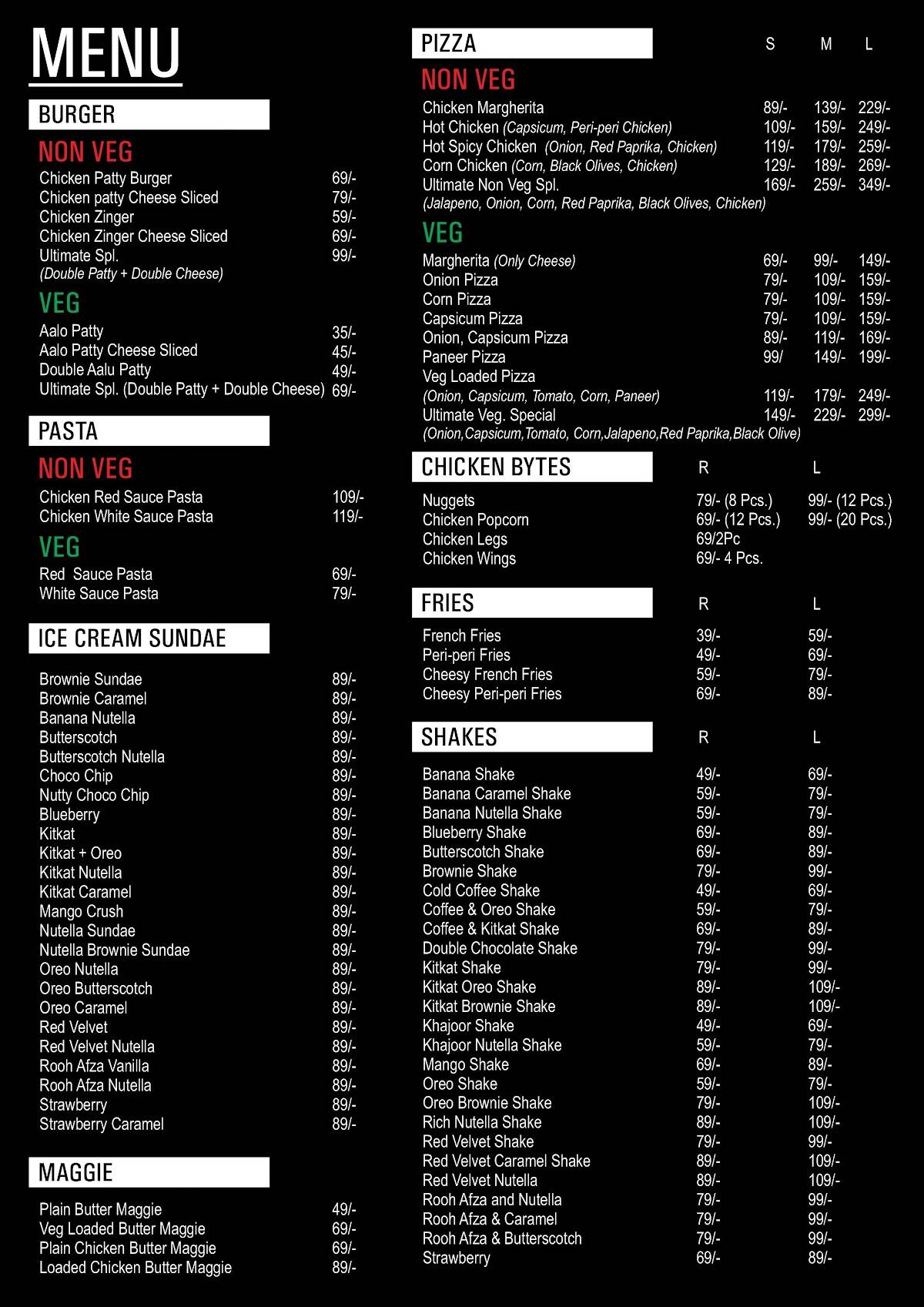 Menu at Ultimate Foods, New Delhi