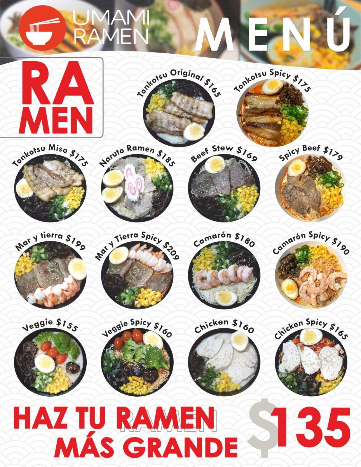 Carta del restaurante Umami Ramen, Tijuana, Av Gobernador Balarezo 9889
