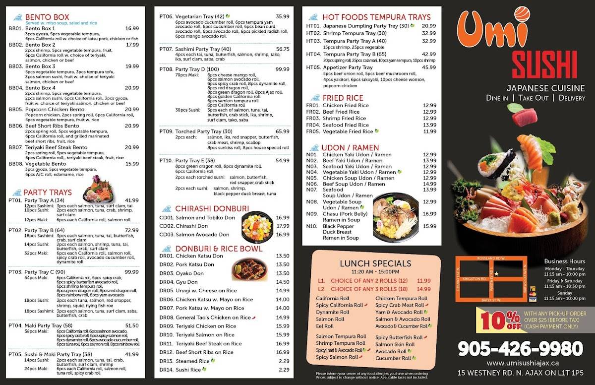 Menu at Umi Sushi restaurant, Ajax