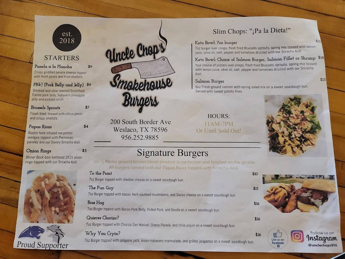 Menu at Uncle Chops Food Court BBQ, Weslaco