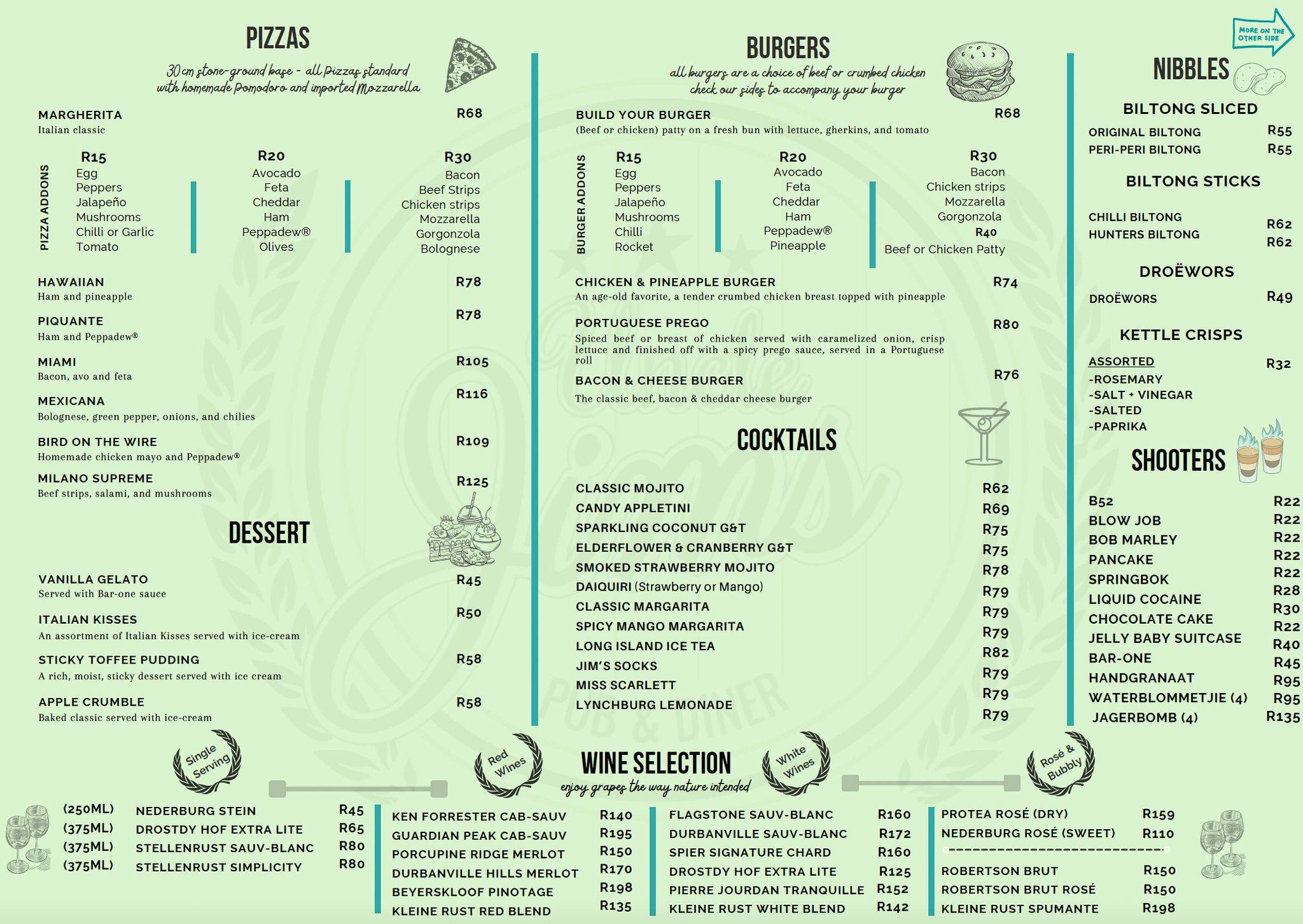 Menu at Uncle Jim's Pub & Grill, Roodepoort