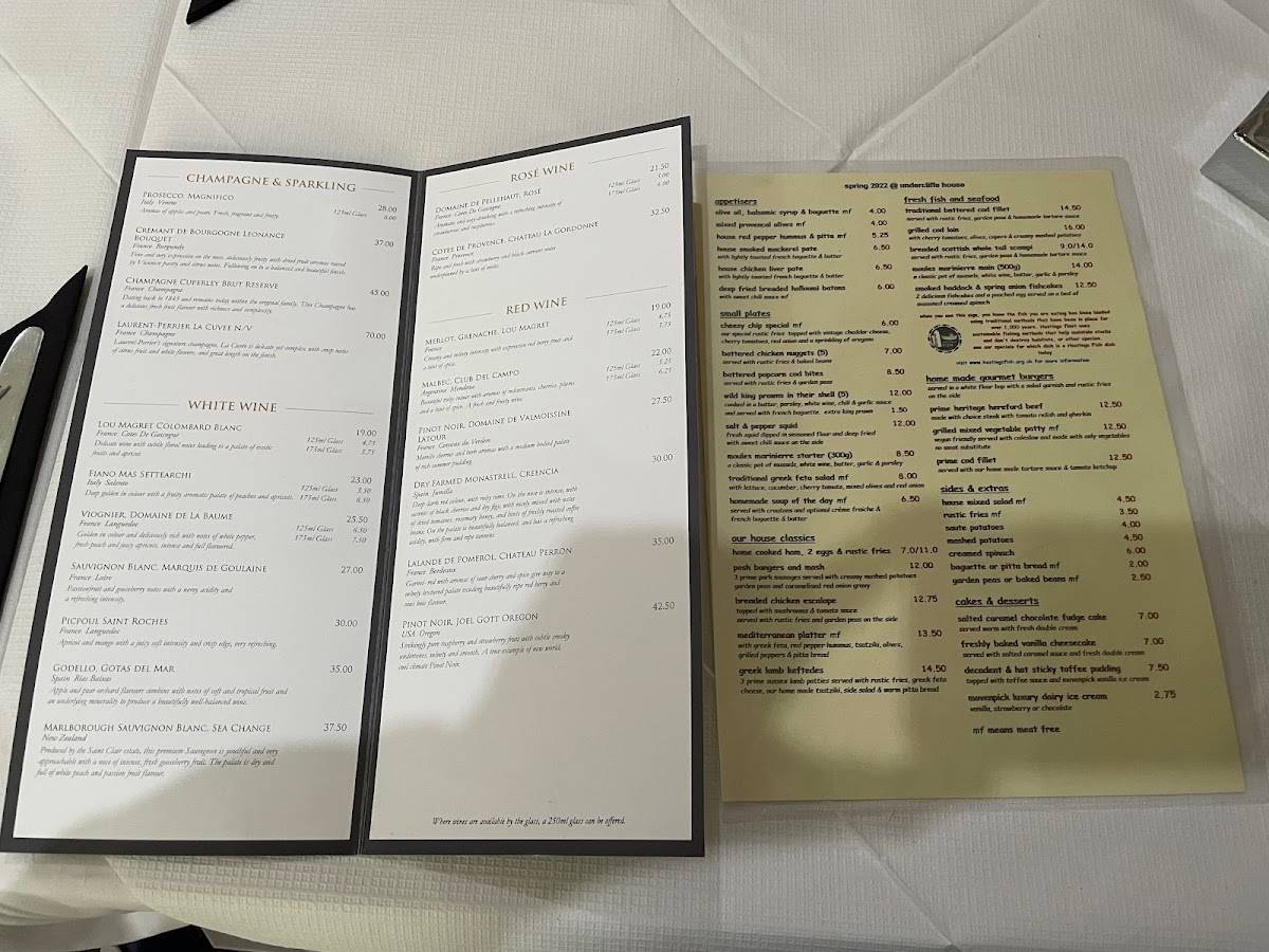 Menu at Undercliffe House restaurant, Hastings