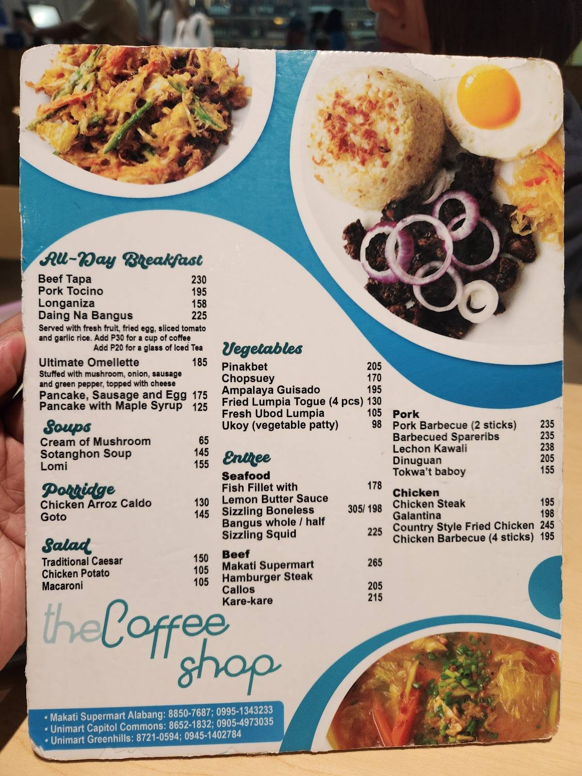 Menu at Unimart Coffee Shop restaurant, San Juan