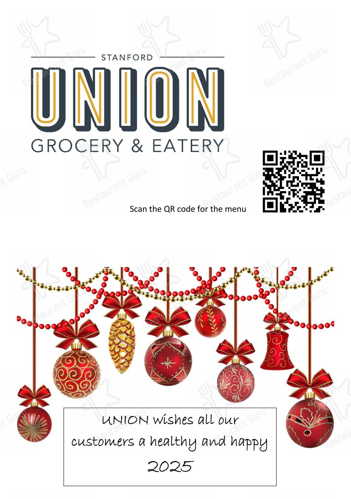 Menu at Union Grocery & Eatery restaurant, Stanford