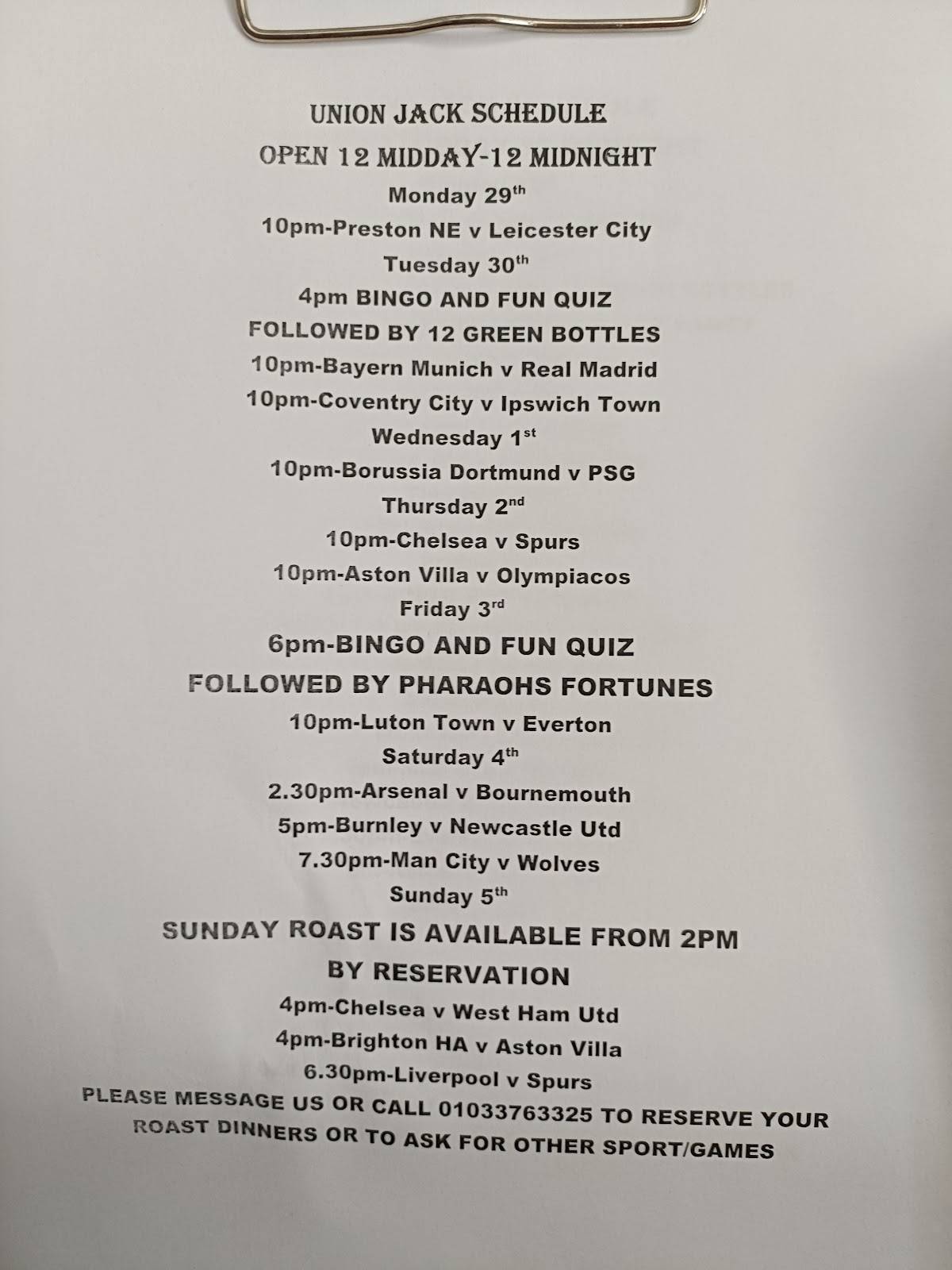 Menu at Union Jack Bar & Restaurant, Sharm El-Sheikh