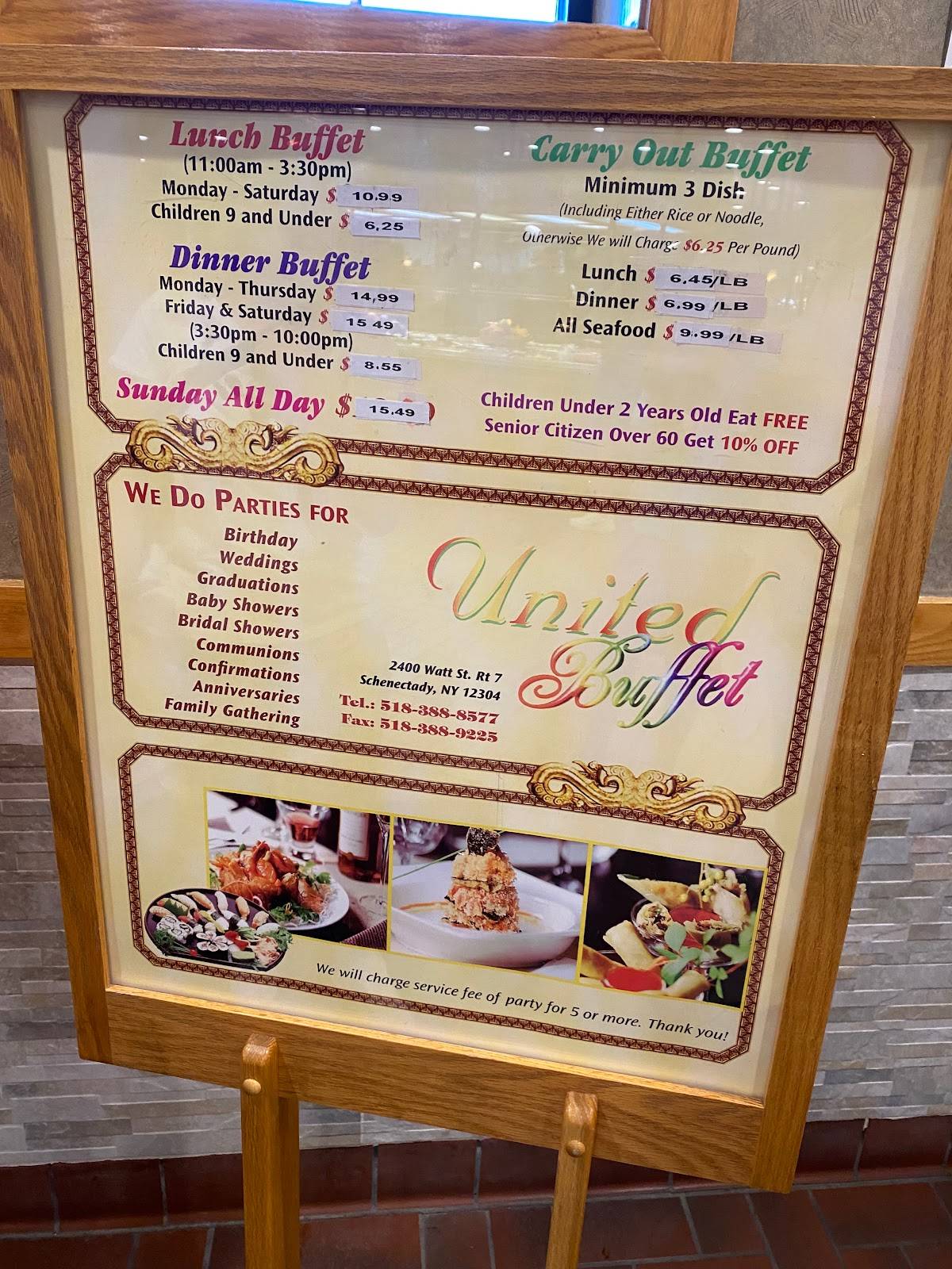 Menu at United Buffet restaurant, Schenectady
