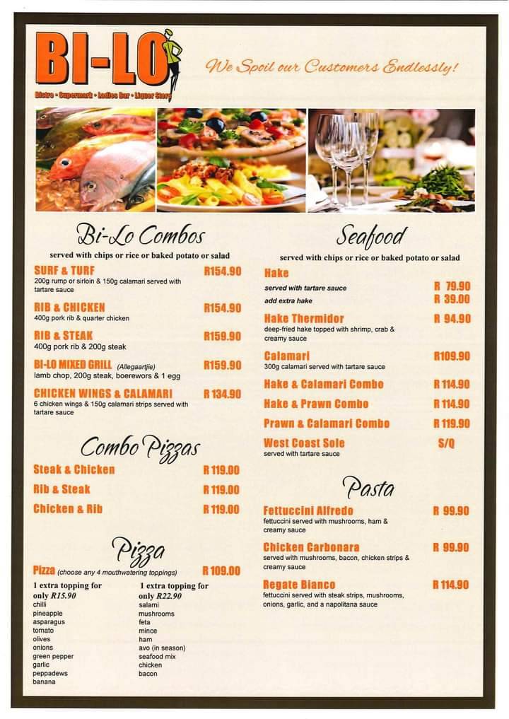 Menu at Bi-Lo Restaurant & Ladies Bar, Upington
