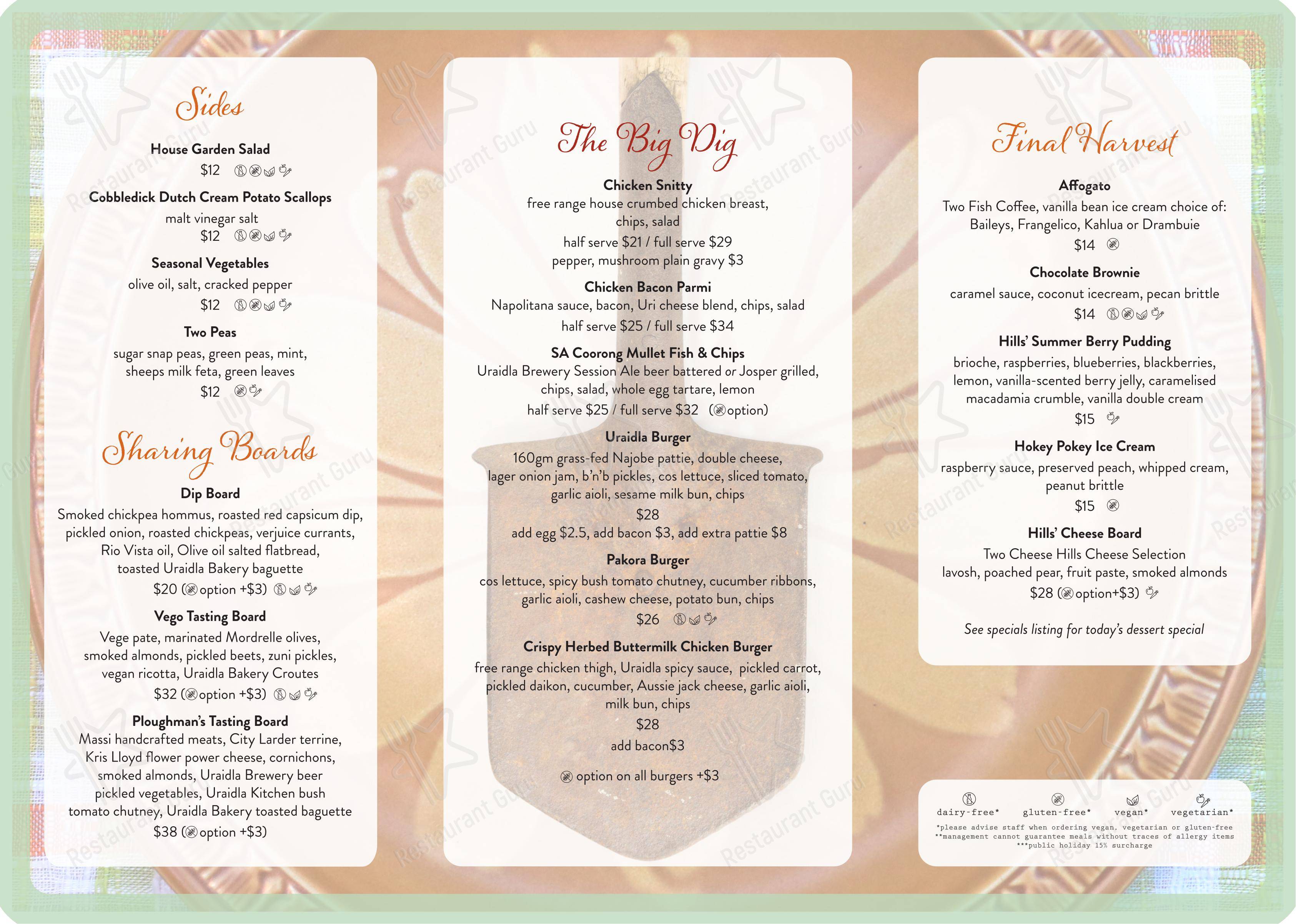 Menu at Uraidla Hotel pub & bar, Uraidla