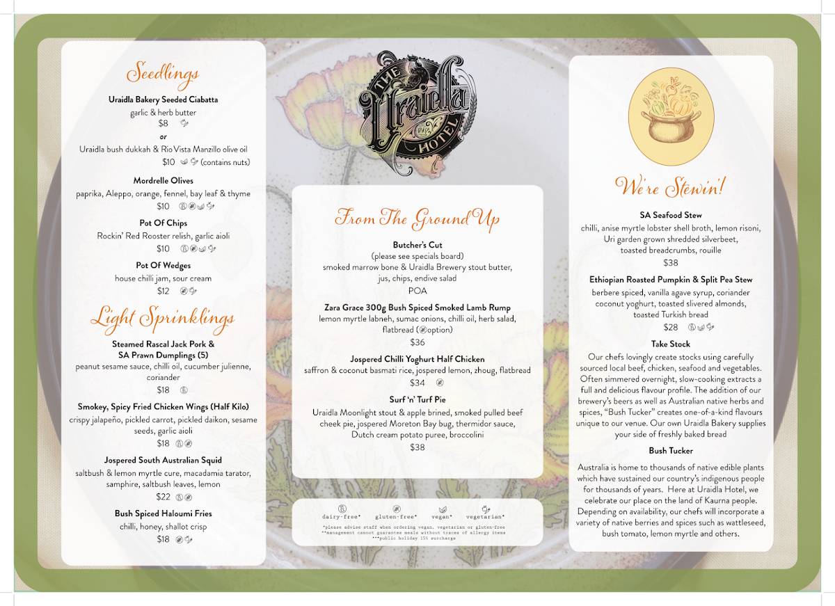 Menu at Uraidla Hotel pub & bar, Uraidla