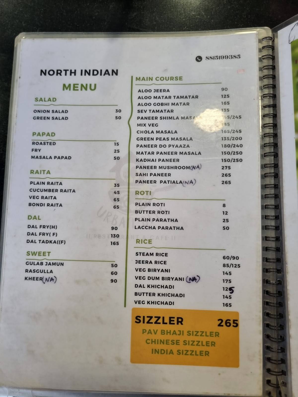 Menu at Urban Bite, Indore