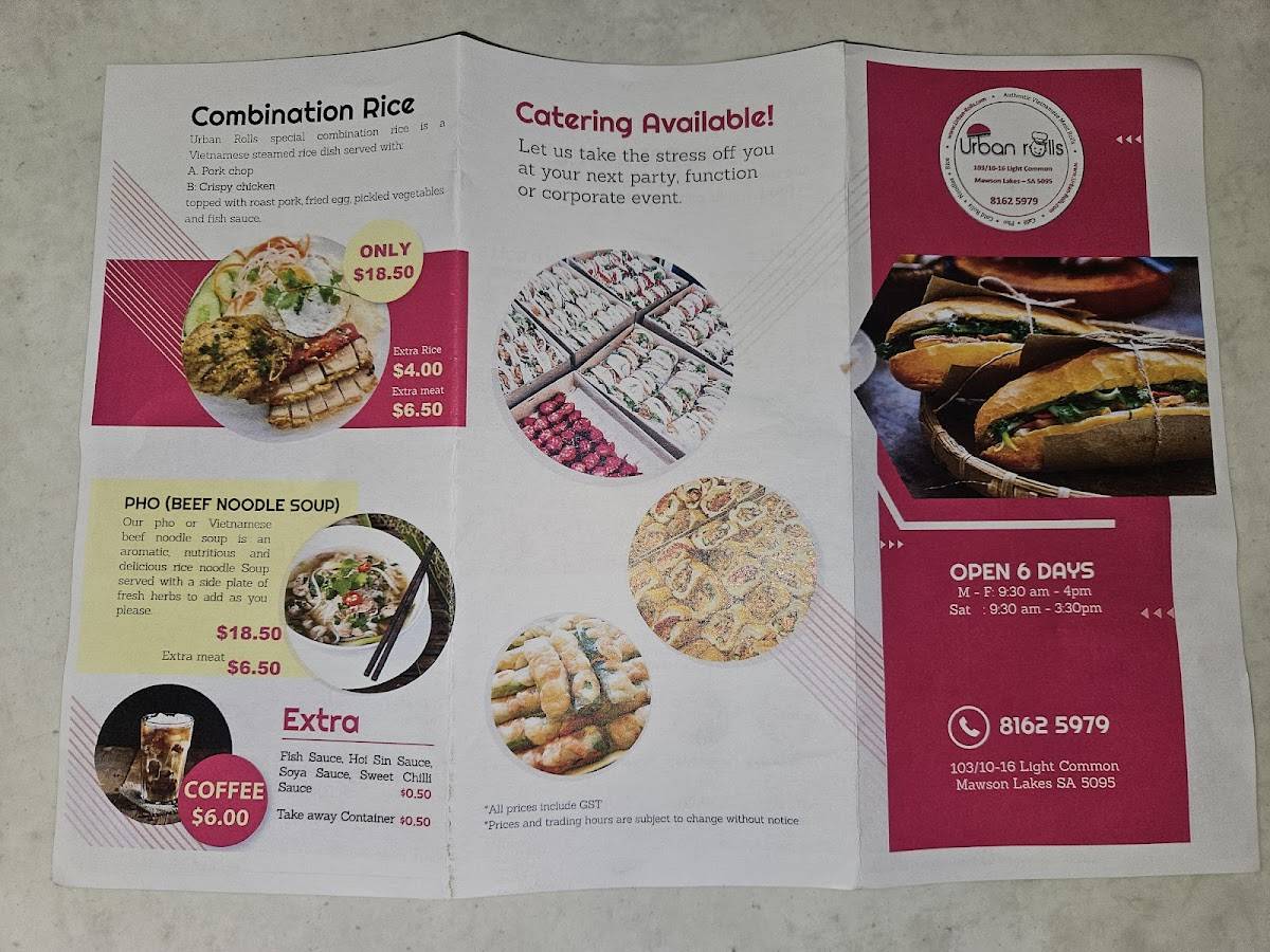 Menu at Urban Rolls restaurant, Mawson Lakes