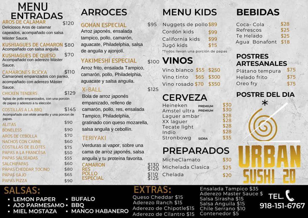 Carta del restaurante Urban sushi 20, Mapastepec