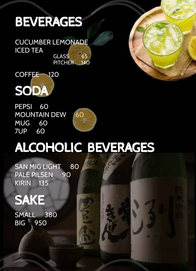 Menu at Hagemu Sushi and Ramen Bar, Urdaneta City
