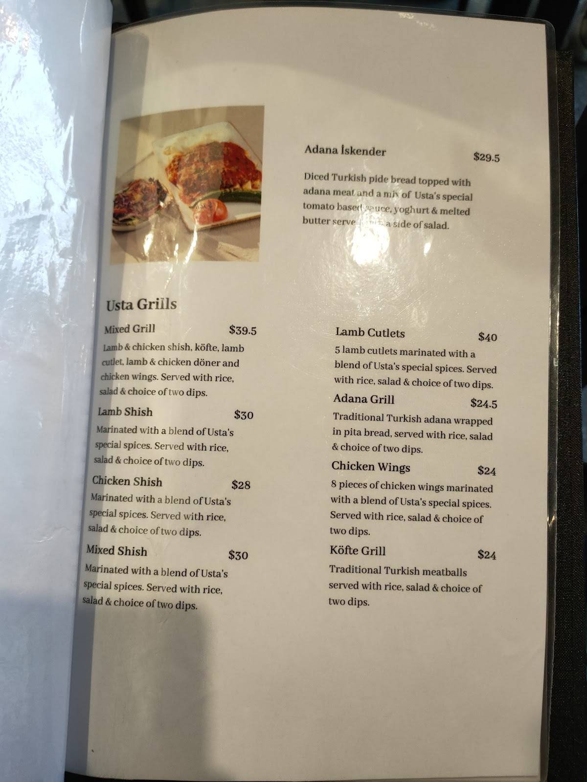 Menu at Usta Restaurant, Greenvale