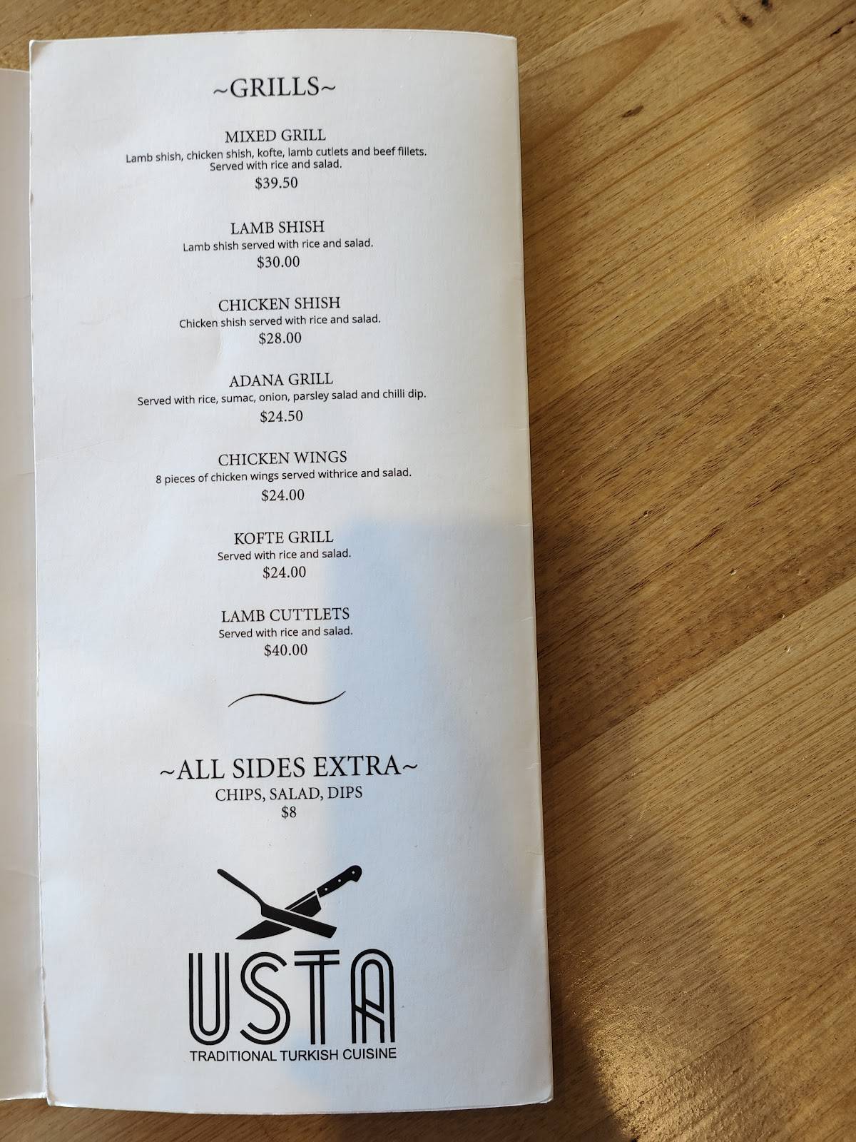 Menu at Usta Restaurant, Greenvale
