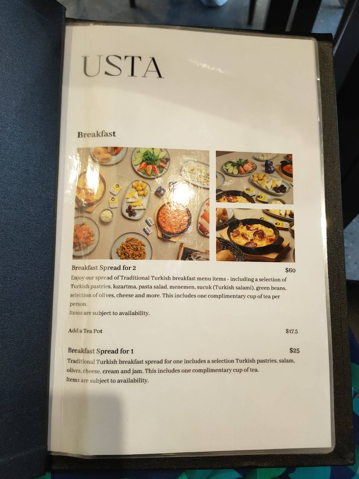 Menu at Usta Restaurant, Greenvale