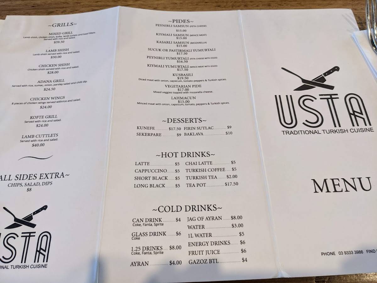 Menu at Usta Restaurant, Greenvale