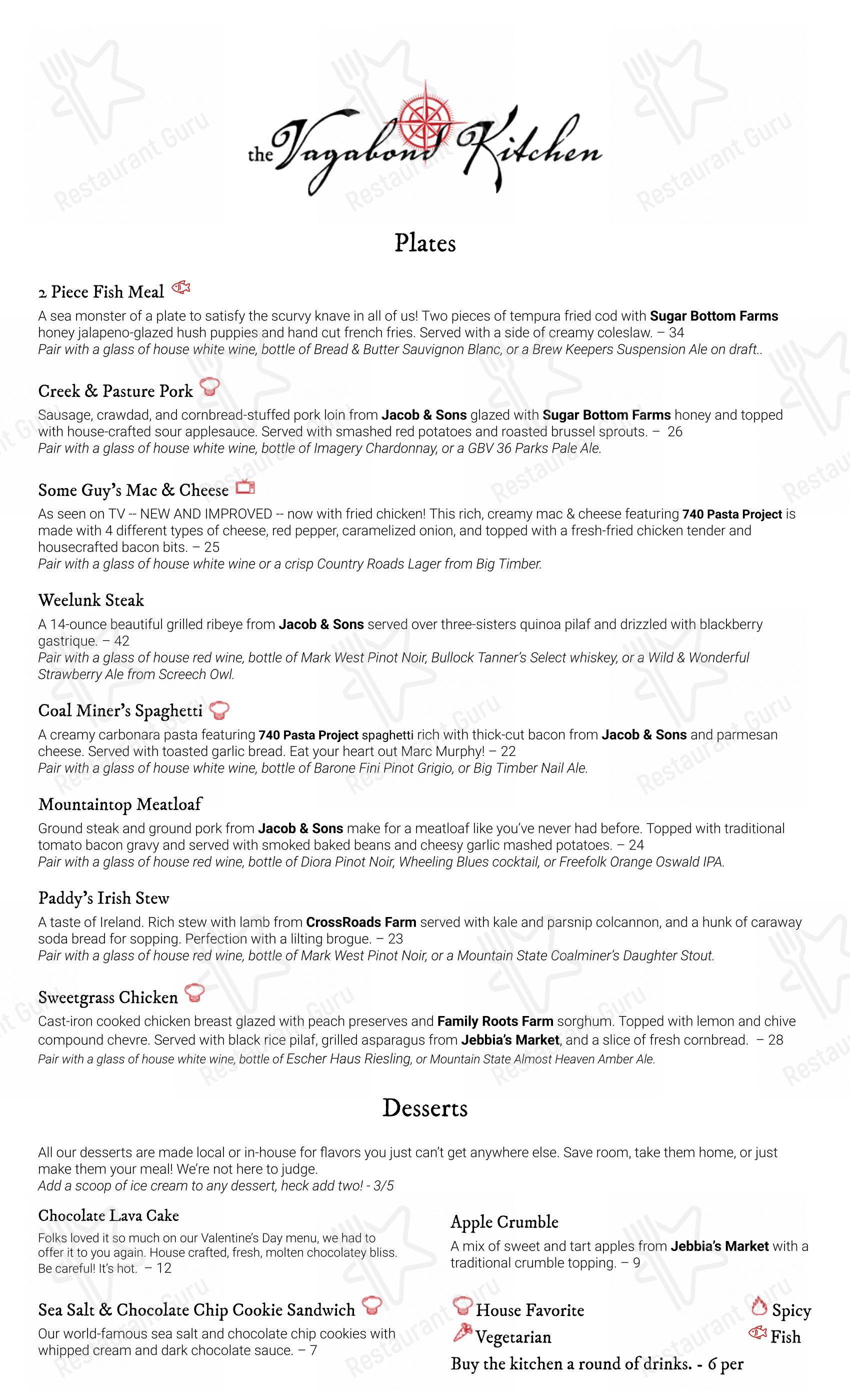 Menu at Vagabond Kitchen pub & bar, Wheeling, Market St