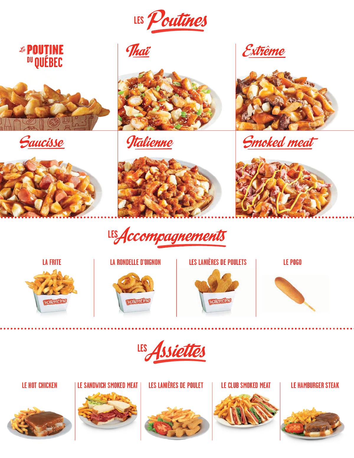 Menu au Valentine Quebec (Galeries de la Capitale) fast food, Québec