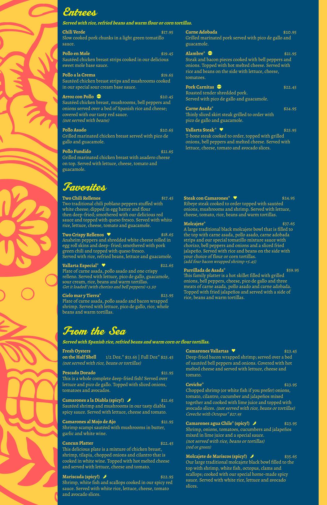 Menu at Vallarta's Of Craig, LLC restaurant, Craig