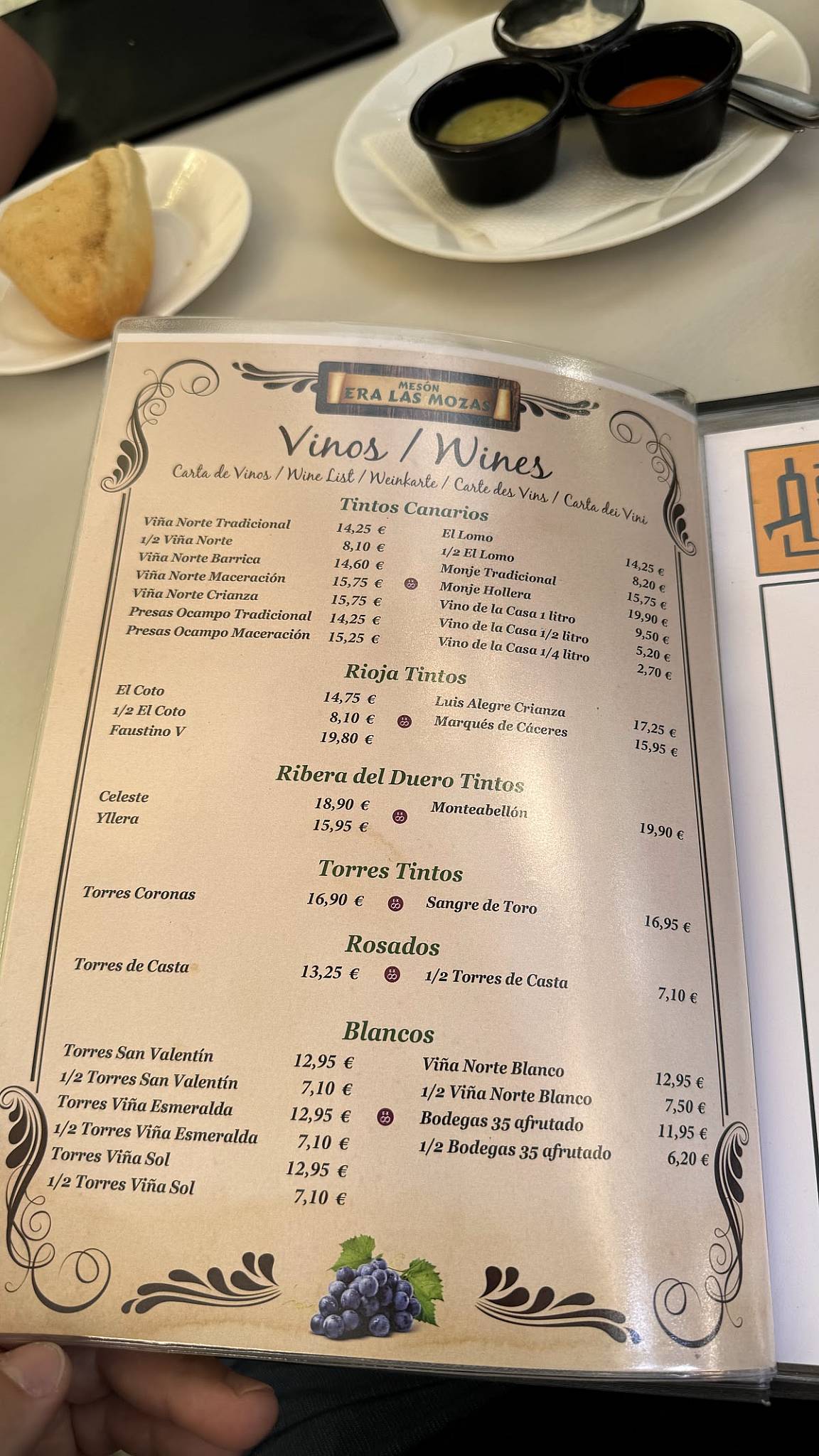 Carta del restaurante Mesón Era Las Mozas, Valle del San Lorenzo