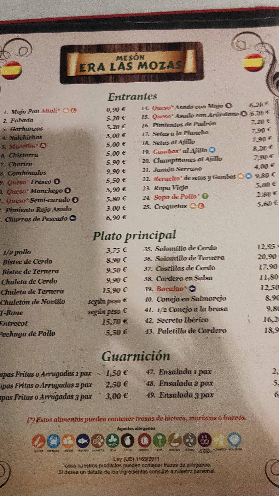Carta del restaurante Mesón Era Las Mozas, Valle del San Lorenzo