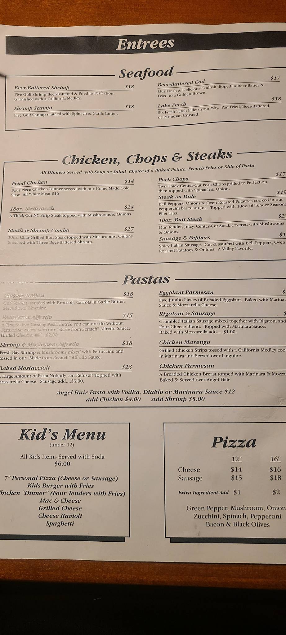 Menu at Valley Inn Restaurant, Palos Hills, W 107th St