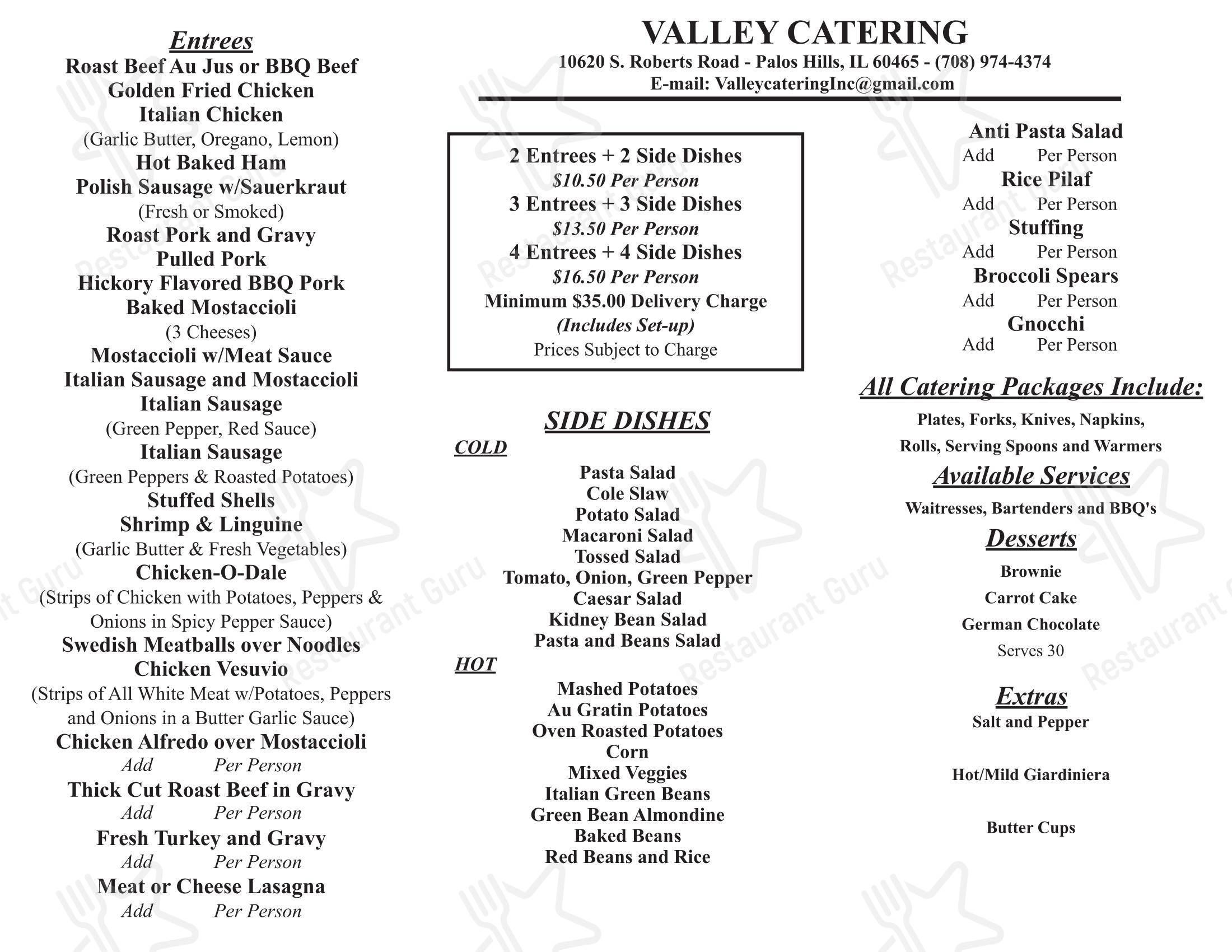 Menu at Valley Inn Restaurant, Palos Hills, W 107th St