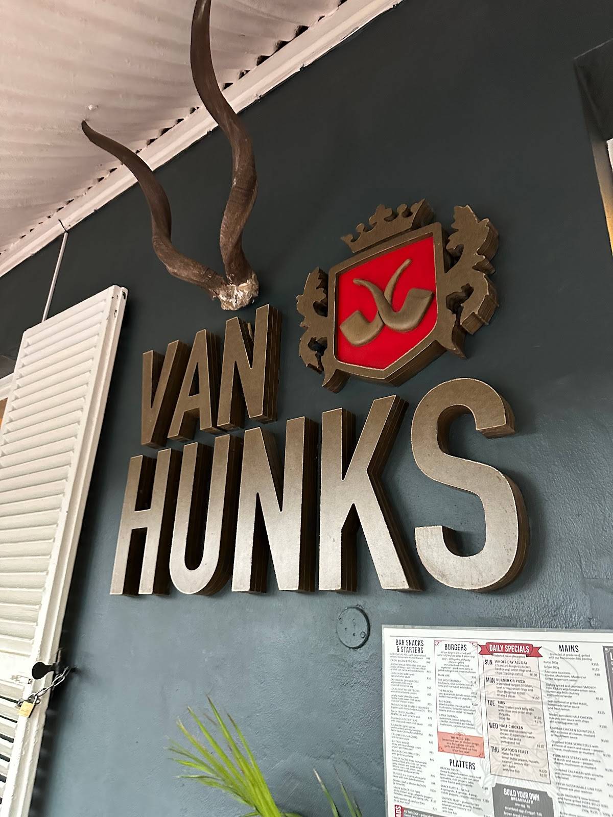 Menu at Van Hunks pub & bar, Cape Town