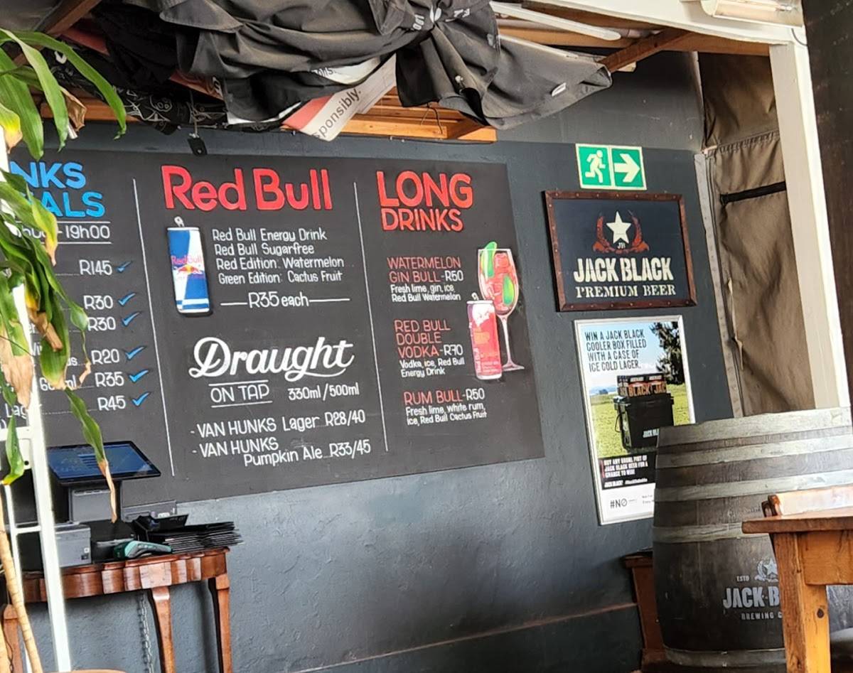 Menu at Van Hunks pub & bar, Cape Town