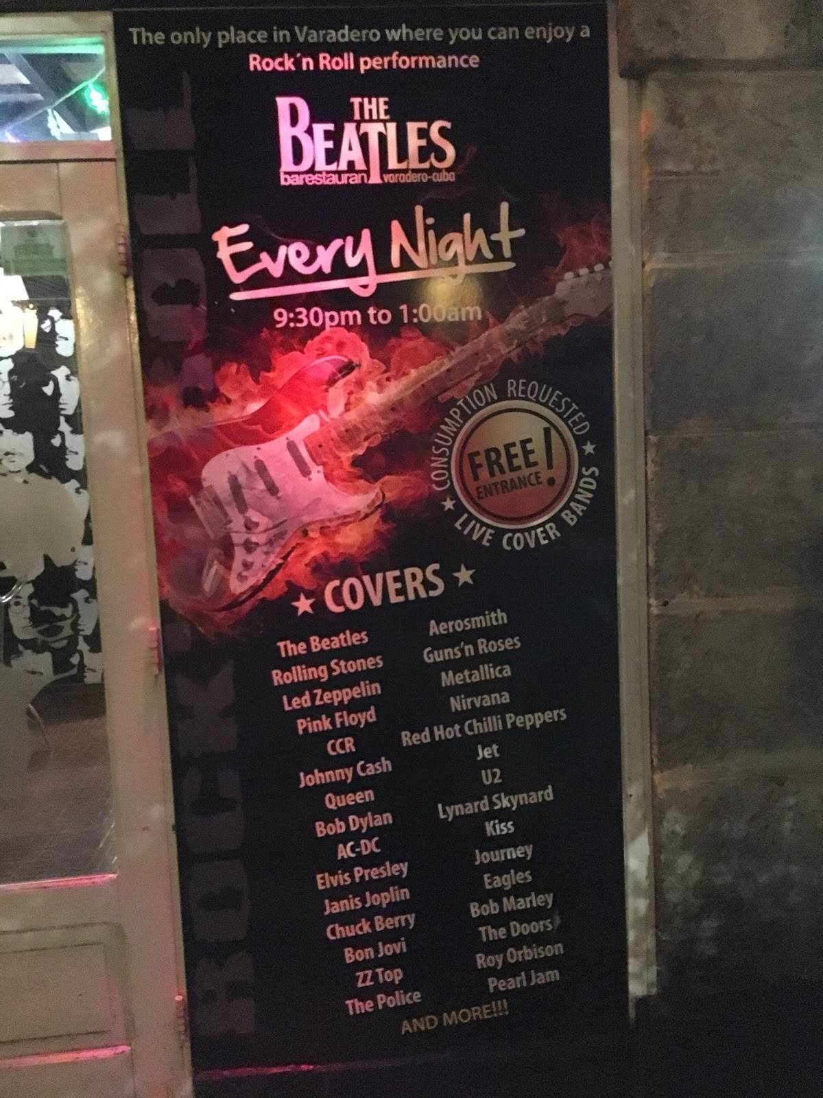 Menu at The Beatles Live Music Bar and Grill, Varadero