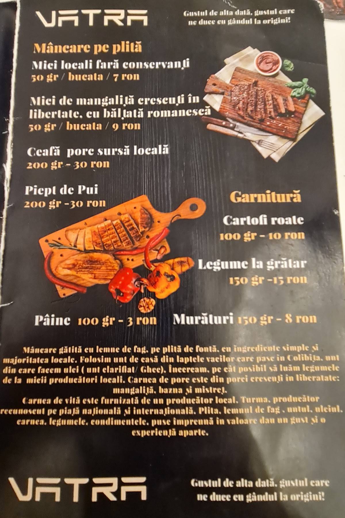 Menu au Restaurant Colibita Vatra, Colibița